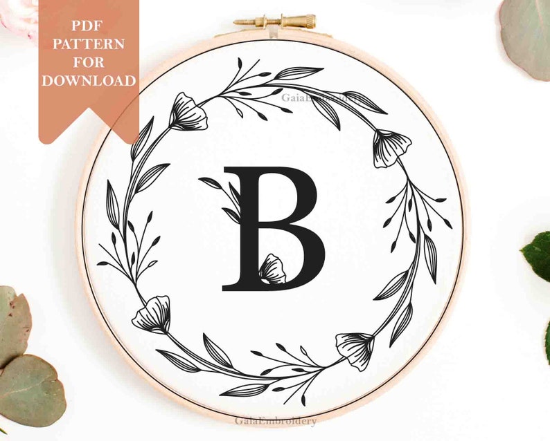 Floral Monogram Embroidery Pattern Letter B Initial Pdf Digital ...