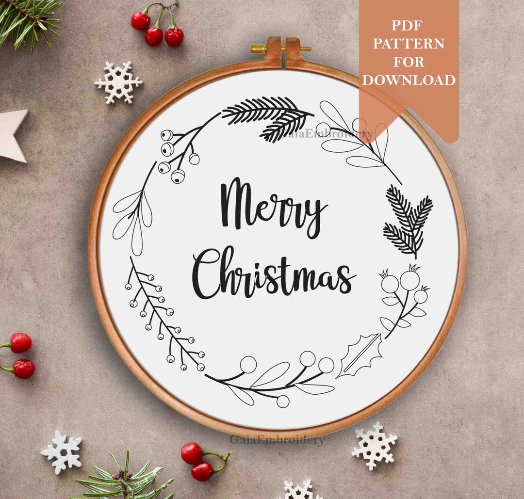 Christmas Embroidery Pattern Xmas Garland Hand Embroidery Pdf Patterns ...