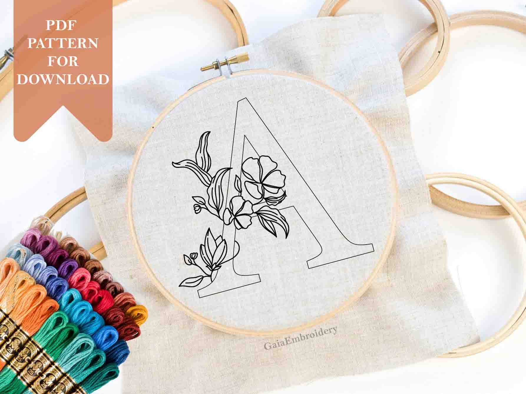 Floral Letter Embroidery Pattern Template Instant Download Pdf for ...