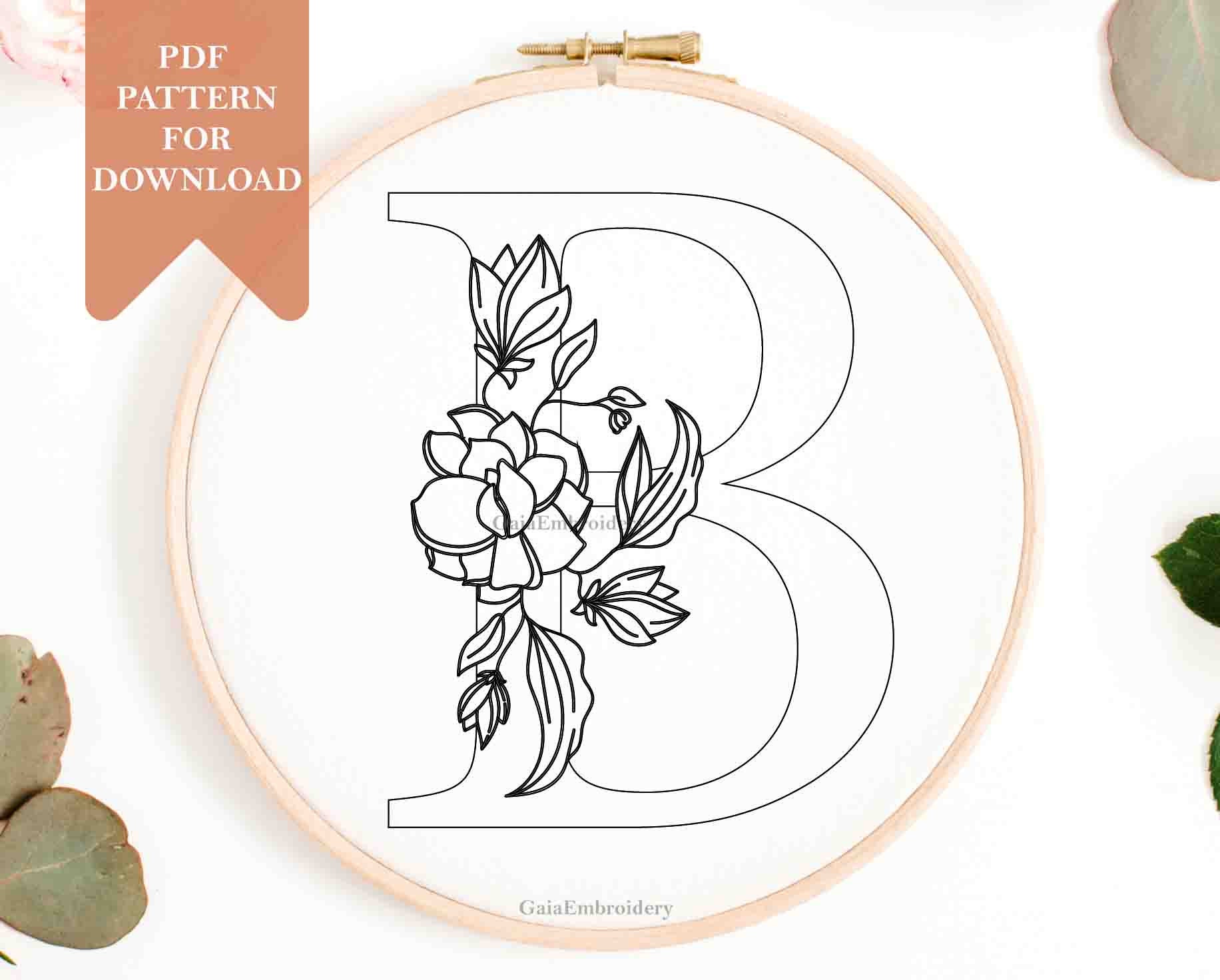 Floral Letter Embroidery Pattern Pdf for Download B Monogram Initial ...