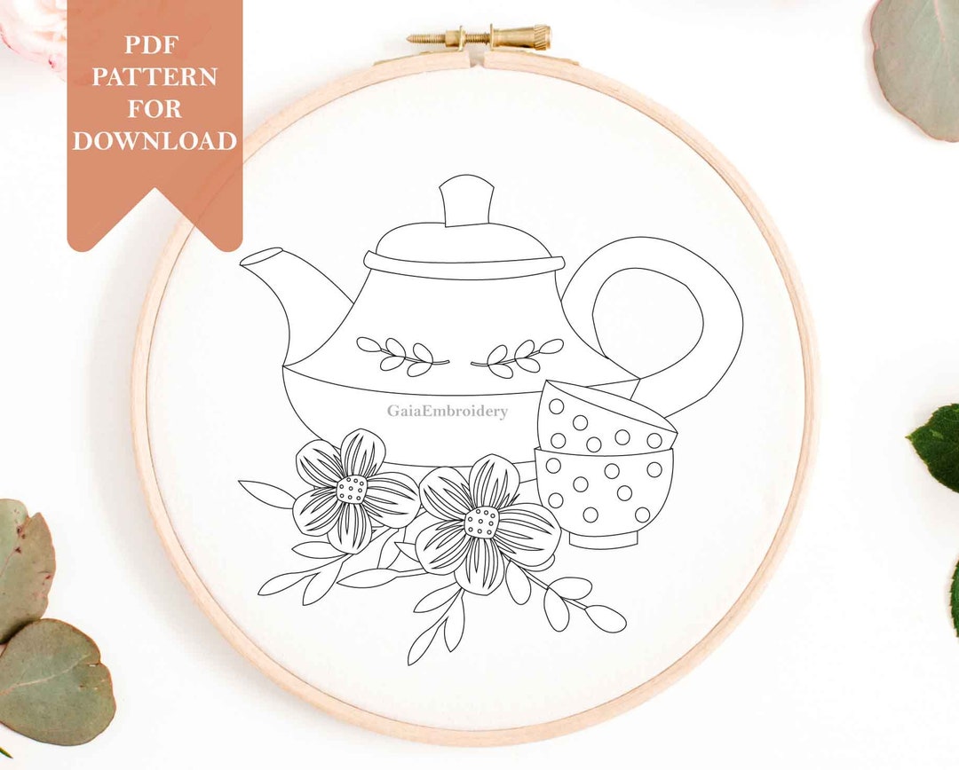 Cute Floral Teapot Hand Embroidery Pdf Pattern Instant Download ...