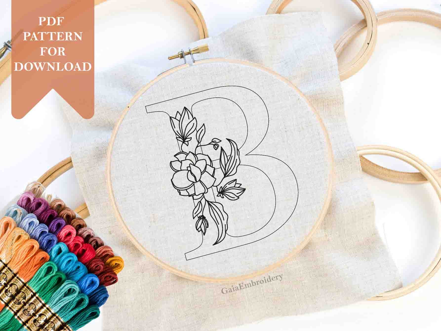 Floral Letter Embroidery Pattern Pdf for Download B Monogram Initial ...