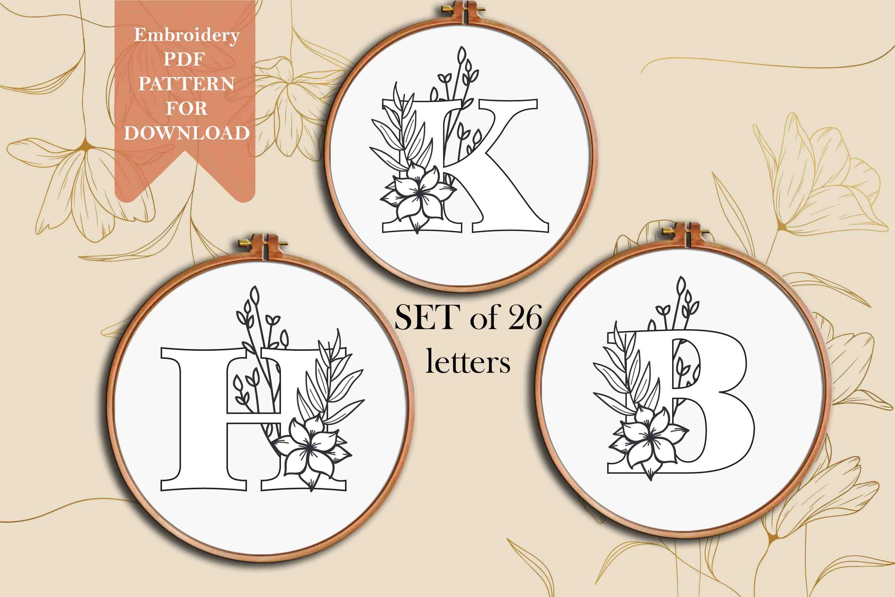 Floral Alphabet Embroidery Pattern Cute Nursery Decor Embroidery Design ...