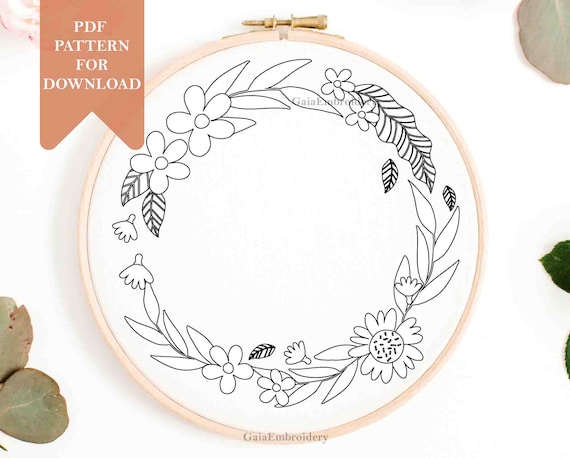 Embroidery Flower Wreath Pattern Pdf for Download or KIT - Etsy