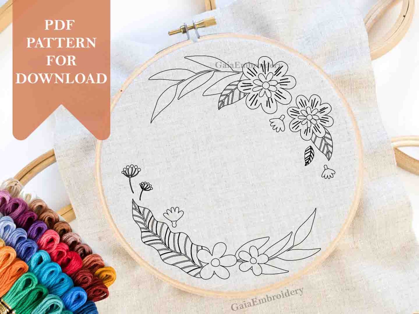 Floral Wreath Embroidery Pattern Digital Download Pdf Template or KIT ...