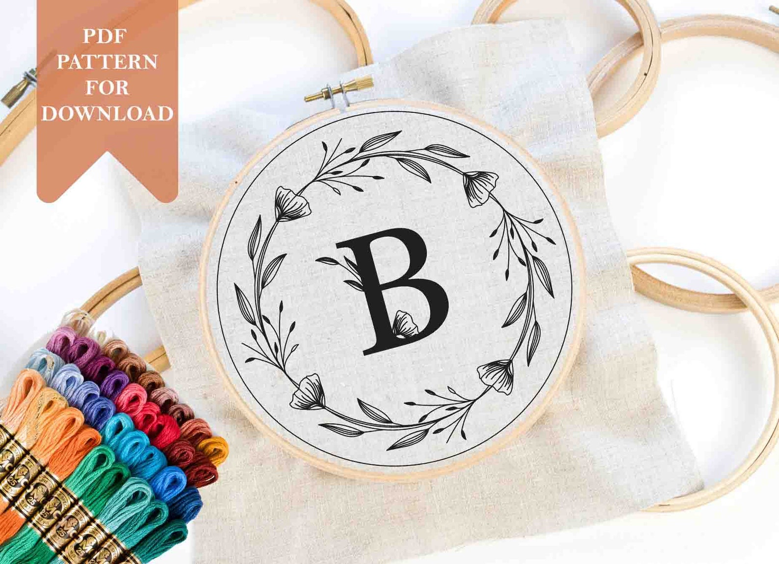 Floral Alphabet Hand Embroidery Pattern PDF or KIT Template Monograms ...