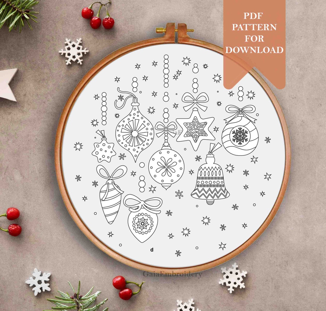 Christmas Embroidery Pattern Pdf for Instant Download Christmas Baubles ...