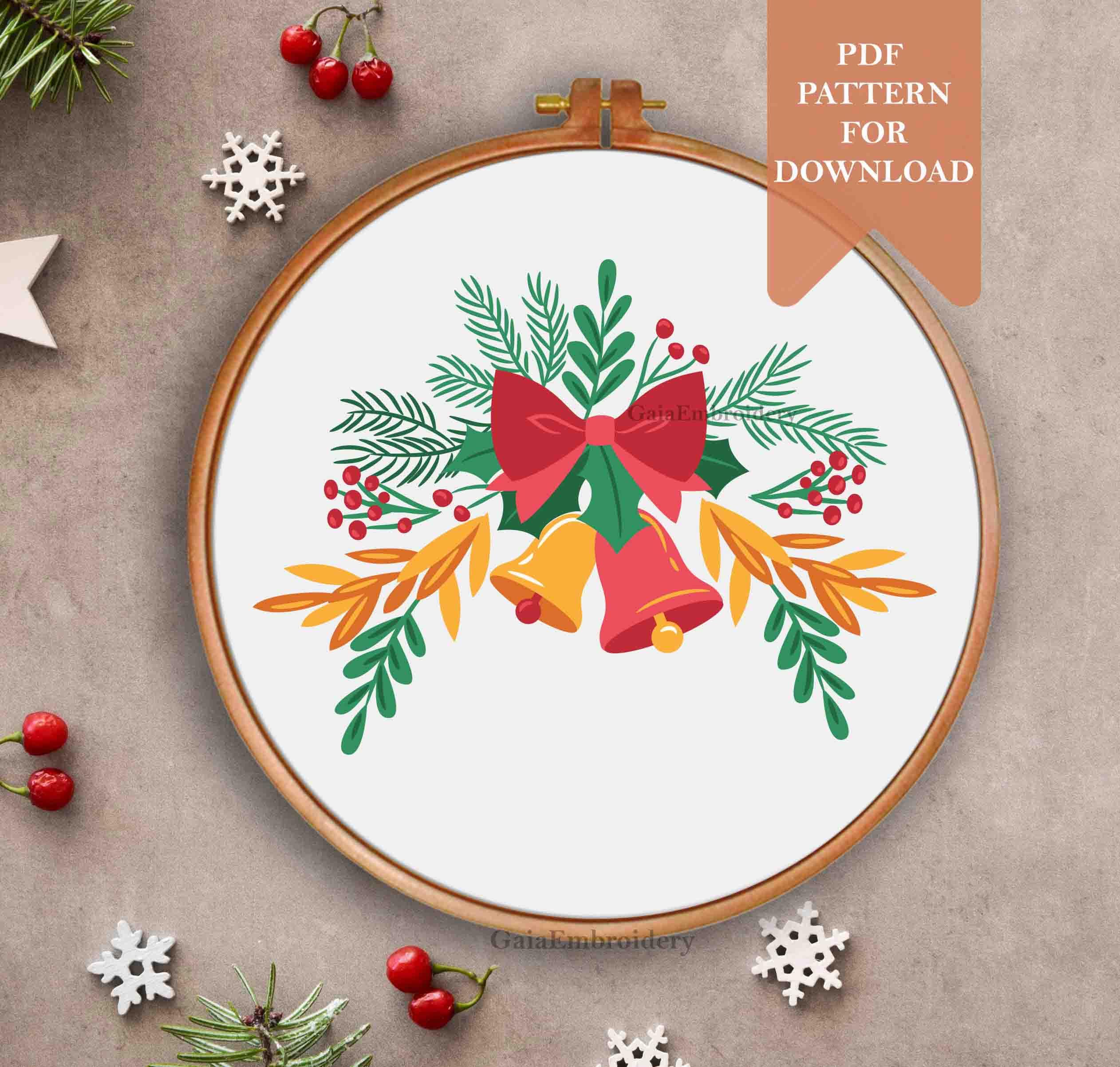 Christmas Embroidery Pattern Pdf Instant Download Xmas Wall Decoration Hand Embroidery Design ...