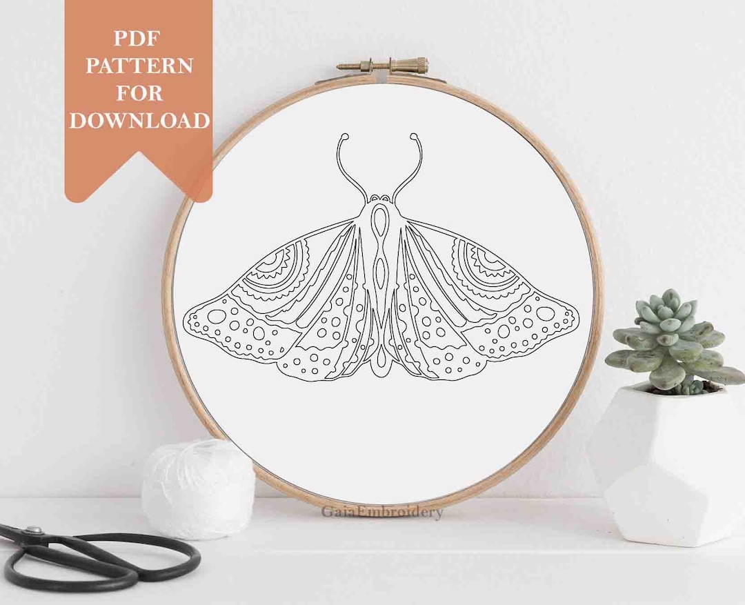 Cute Moth Embroidery Pdf Pattern Hand Embroidery Template Instant ...