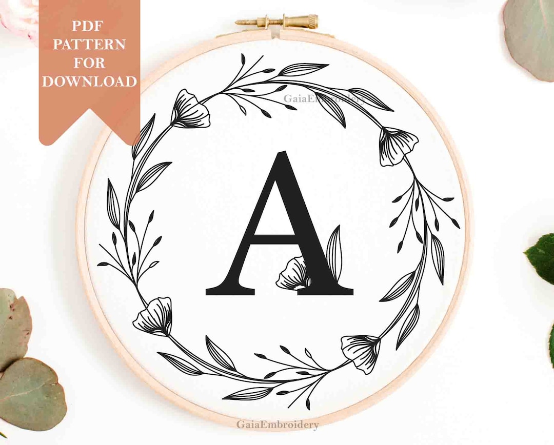 Floral Monogram Embroidery Design Letter A Initial Pdf Digital Pattern ...