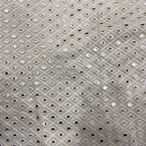 White Geometric Mirror Work Embroidered Dyeable Pure Georgette Fabric ...