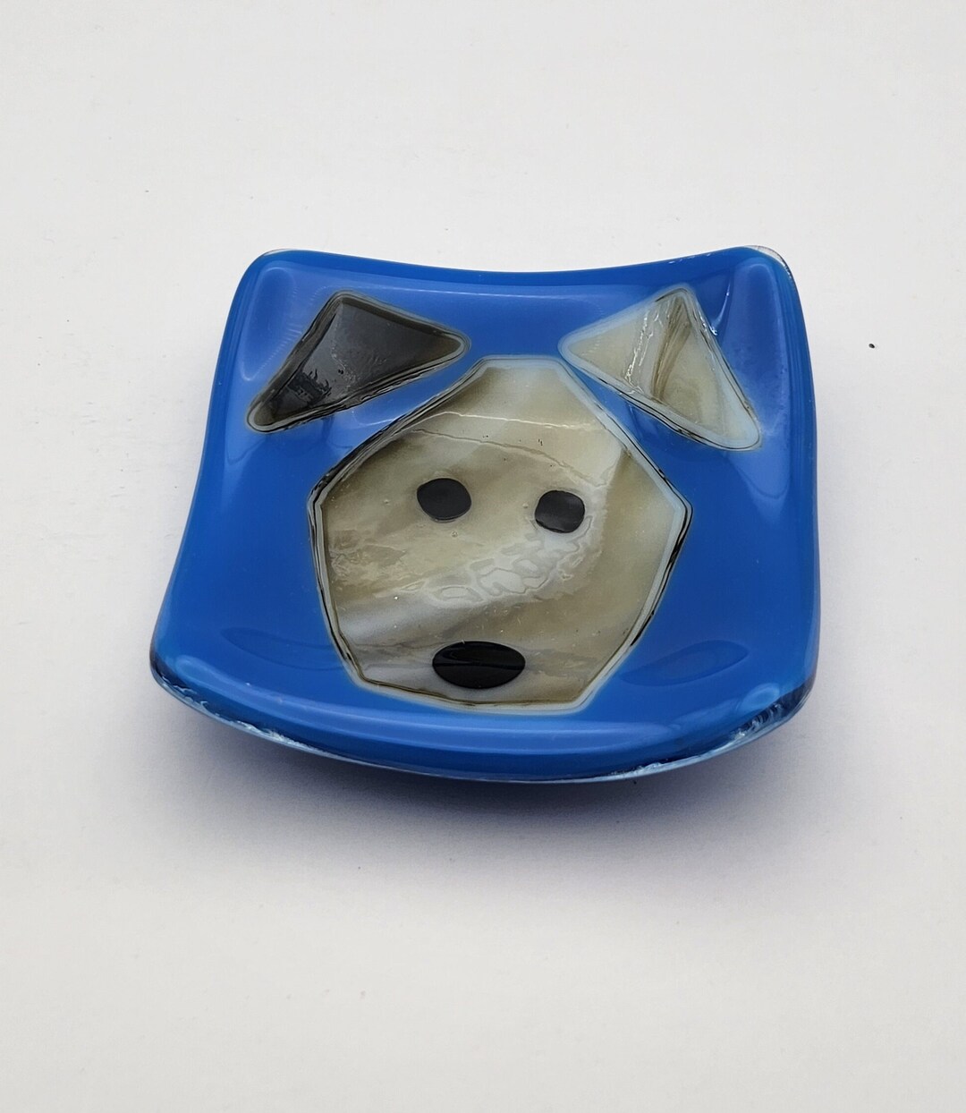 Small Fused Glass Dish With Cute Dog Face! Handmade Fused Glass Trinket ...