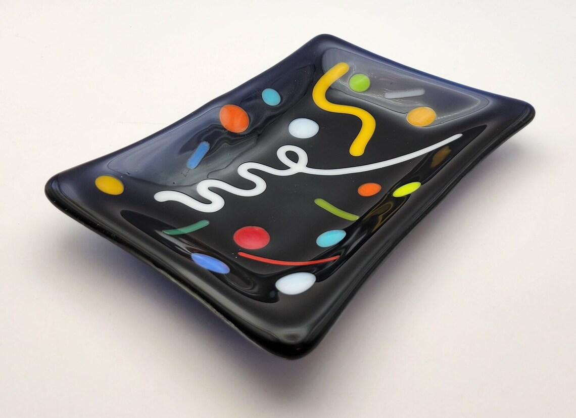 Confetti Black Fused Glass Dish - Etsy