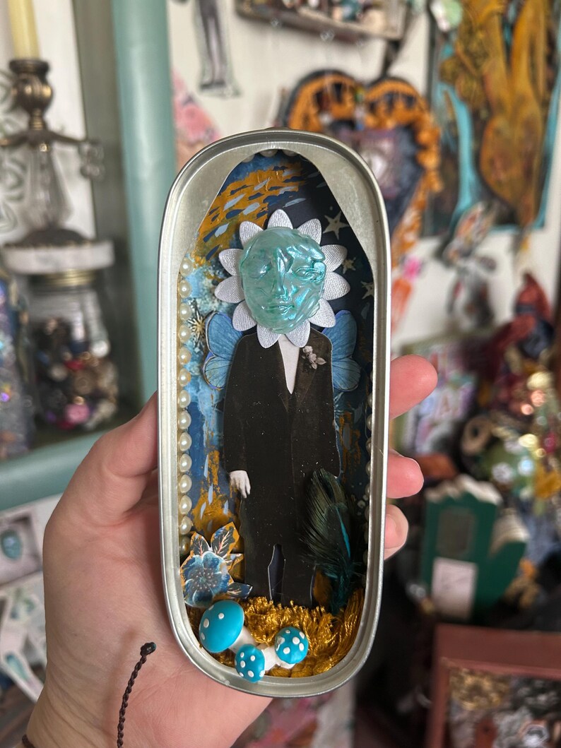 The Flower-faced Gentleman – Surreal Mixed Media Tin Art Shrine - Etsy