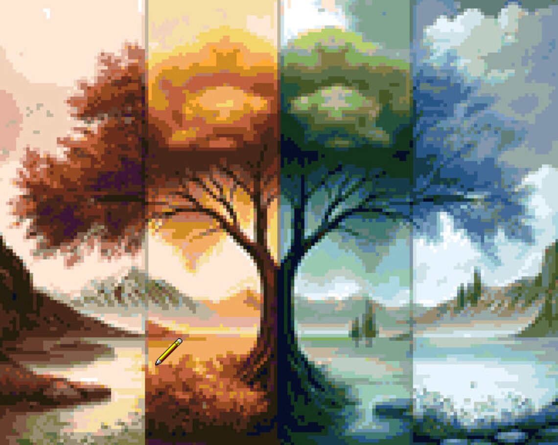 Cross Stitch Pattern: the Four Seasons Tree / Cross Stitch Pattern ...
