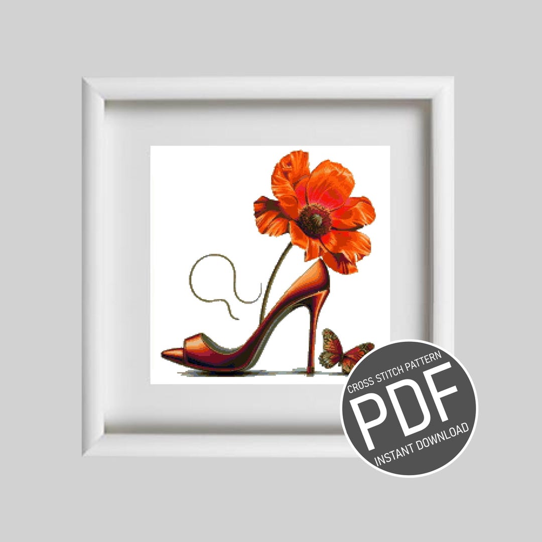Cross Stitch Pattern Poppy Heel / Cross Stitch Grid Pattern Poppy Heel ...