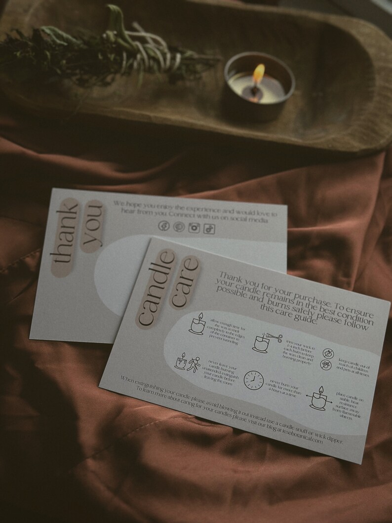 Classic Candle Care Card Template, Printable Candle Safety Instructions ...