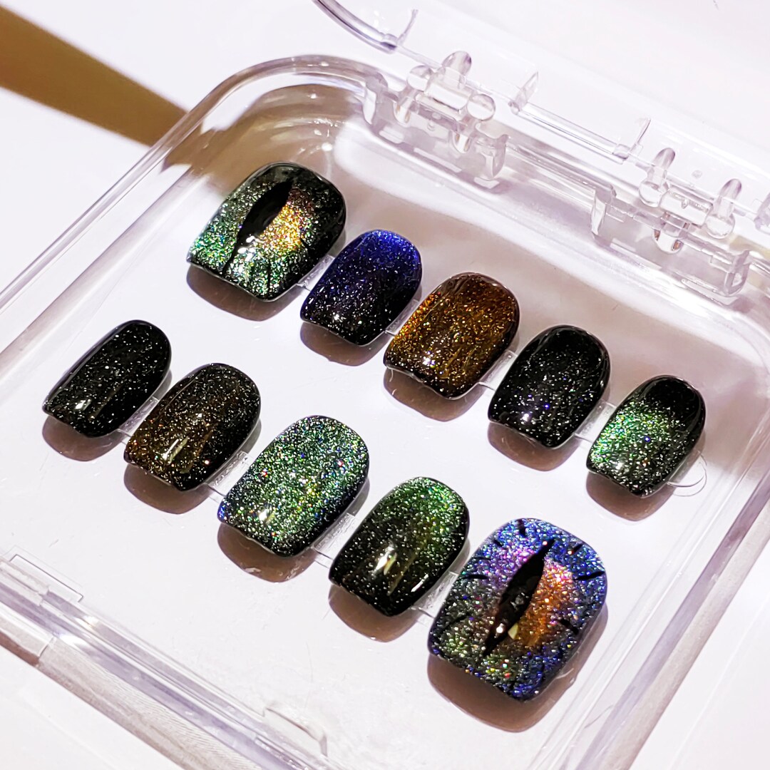Press on Nails,reflective Cat's Eye Gel Nails,kawaii Press on Nail,hand ...