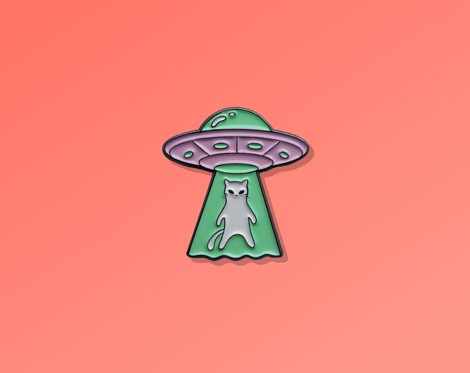 Cat Ufo Pin - Alien - Cute Black Enamel Pin - for Backpacks Jackets and ...