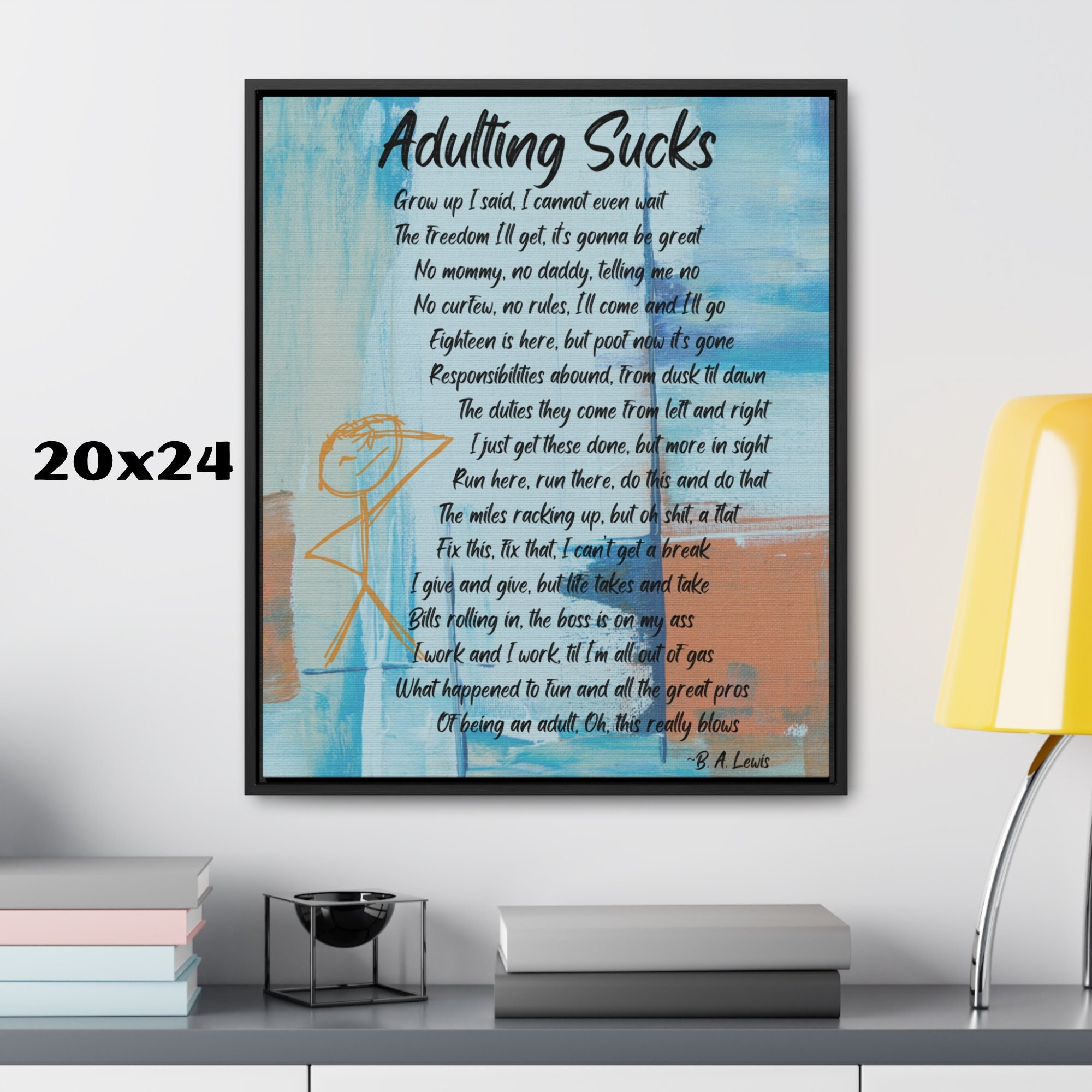 Adulting Sucks Poem, Funny Poem About Adulthood, Framed Canvas With ...