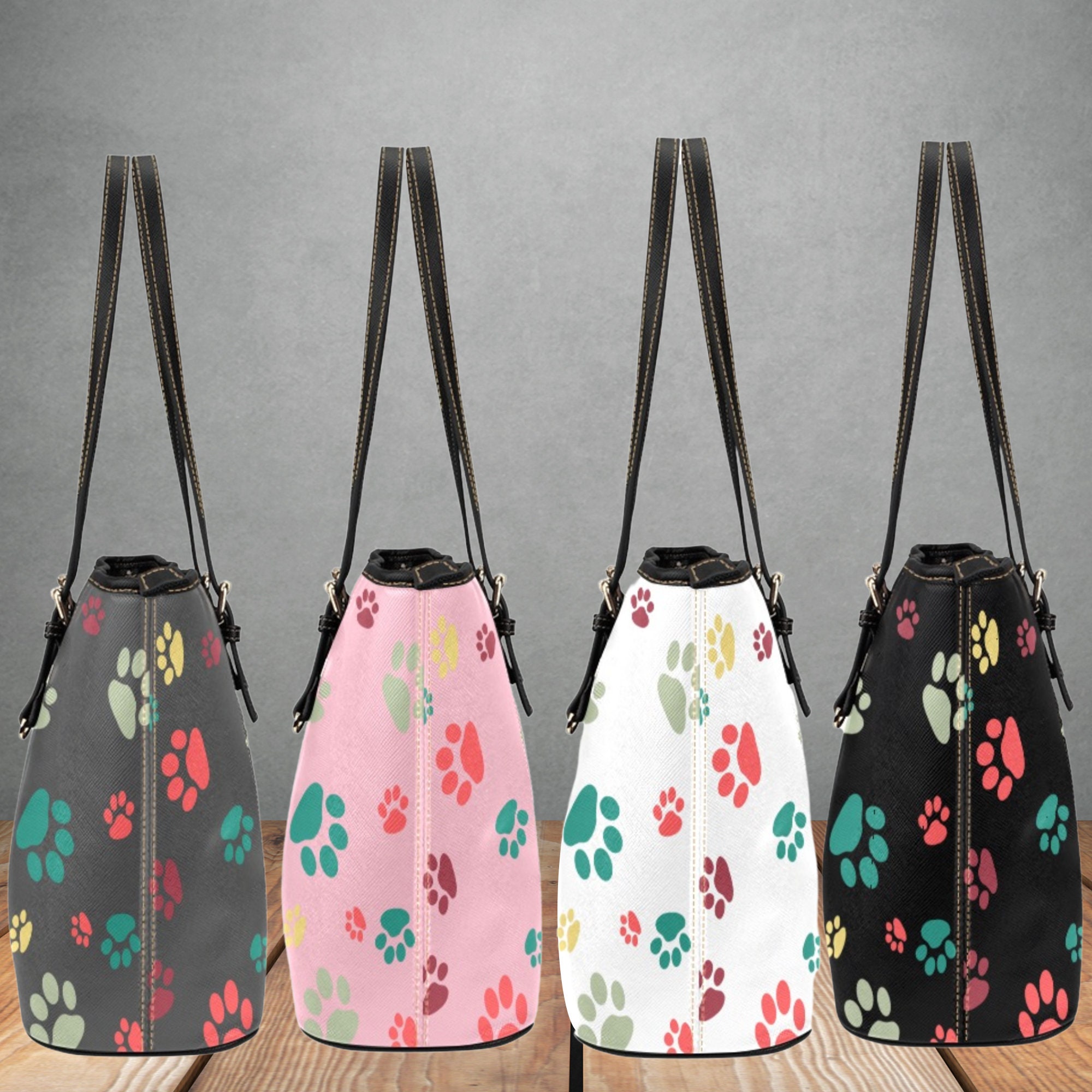 Dog Paw Prints on a Large Faux Leather Handbag, Womens White, Black ...