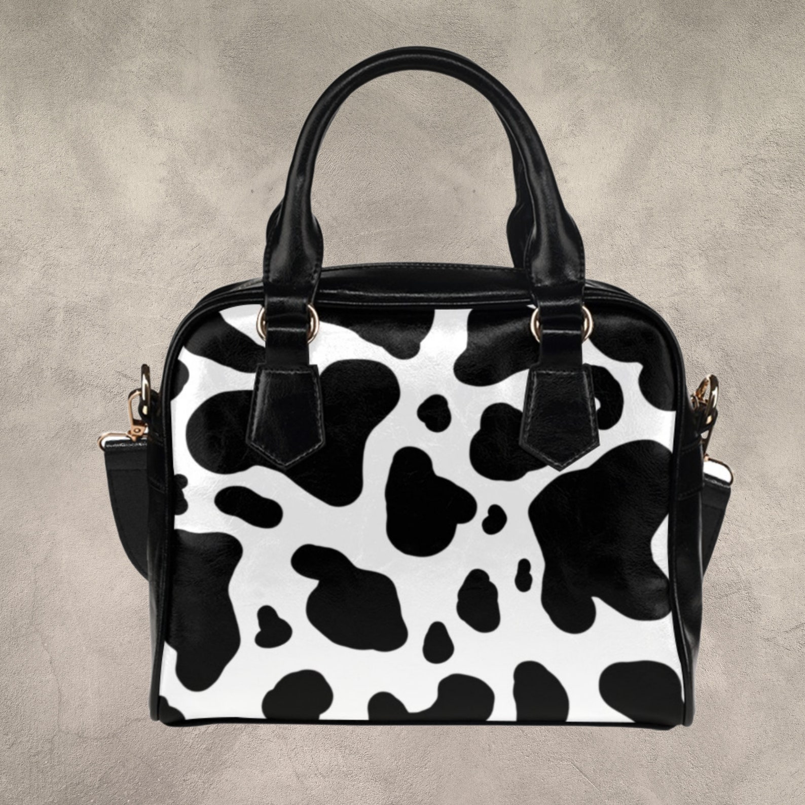 Fun Cow Print Black and White Shoulder Handbag With Strap, Lightweight ...