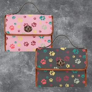 Satchel Handbag With Dog Paw Print Pattern and Shoulder Strap, Black ...