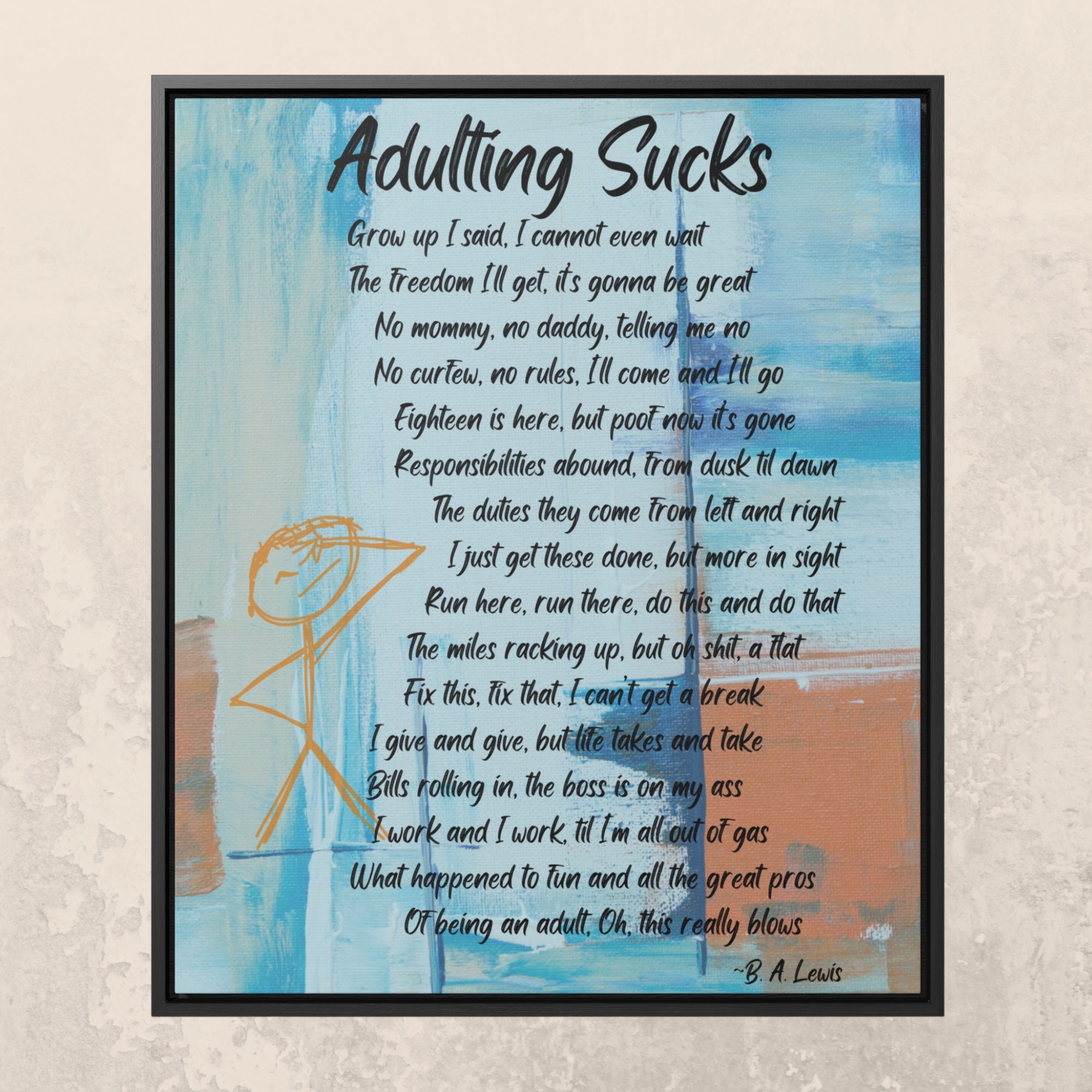 Adulting Sucks Poem, Funny Poem About Adulthood, Framed Canvas With ...