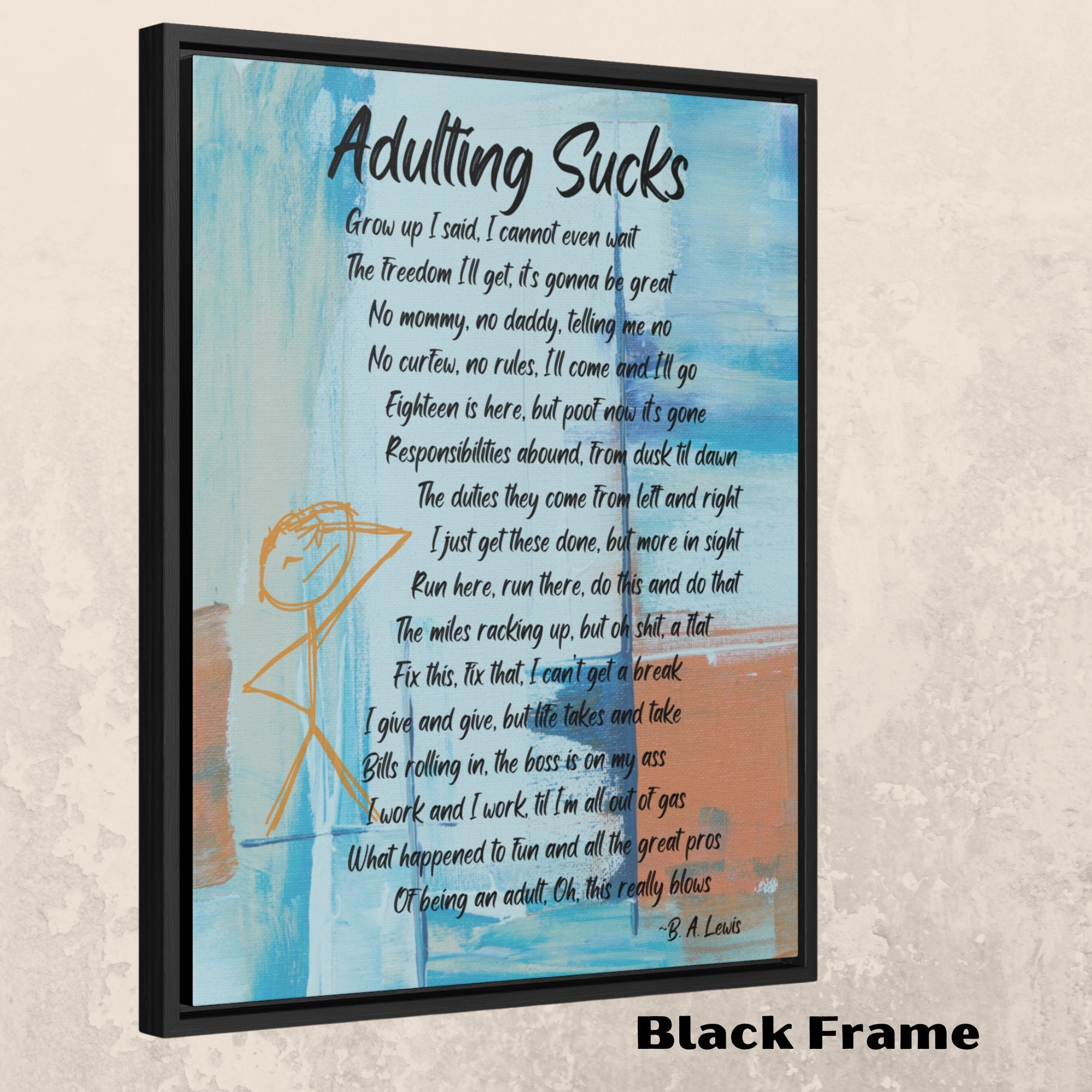 Adulting Sucks Poem, Funny Poem About Adulthood, Framed Canvas With ...