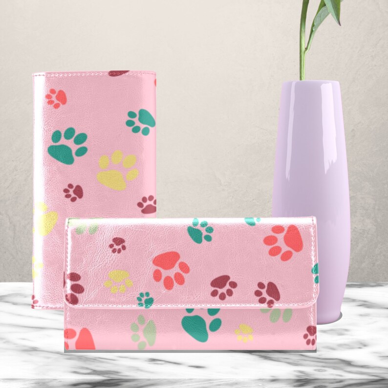 Womens Tri-fold Wallet With Colored Dog Paw Prints PU - Etsy