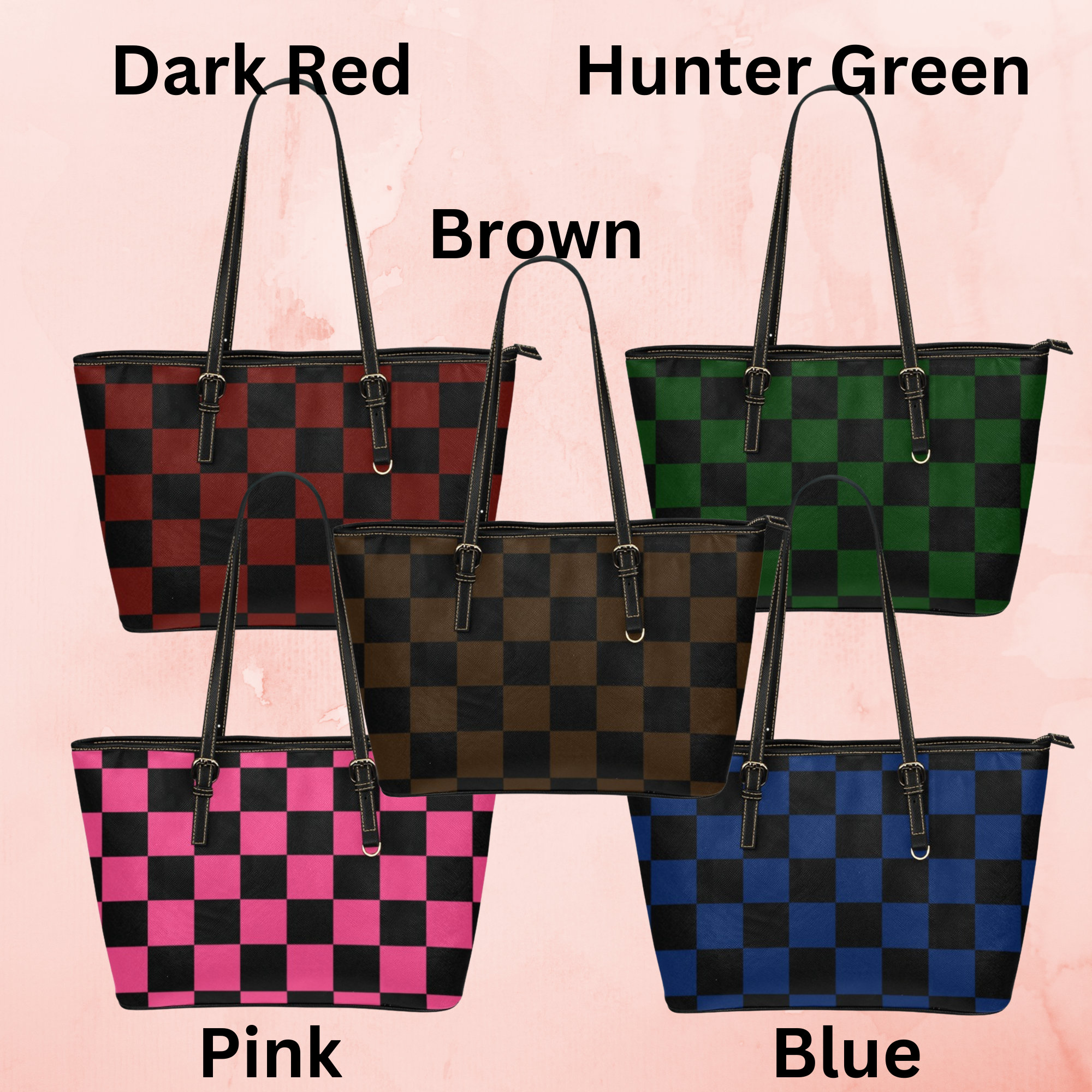 Checkerboard Pattern Large Leather Tote Bag, Multi Color Tote With ...