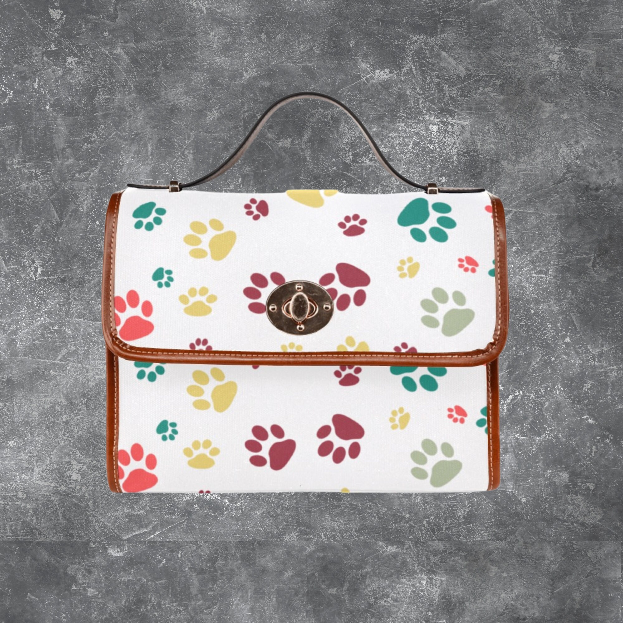 Dog Paw Print Satchel: Black Canvas Handbag With PU Leather Trim - Etsy