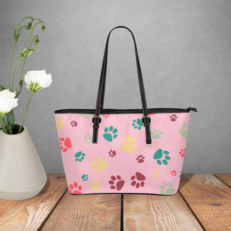 Dog Paw Prints on a Large Faux Leather Handbag, Women’s White, Black ...