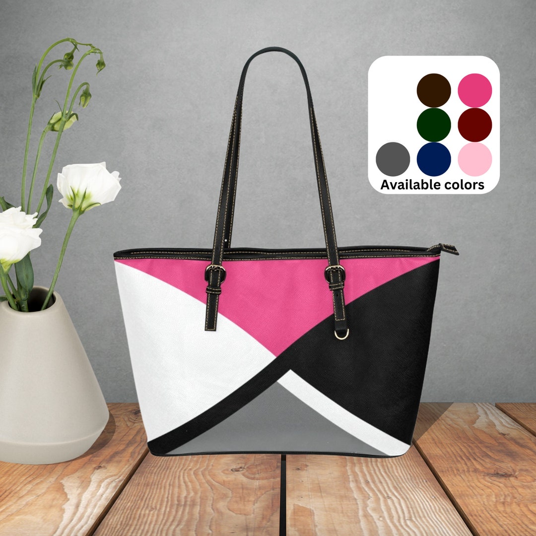 Pink Crisscross Large Leather Tote Bag, Black Gray White Handbag With ...
