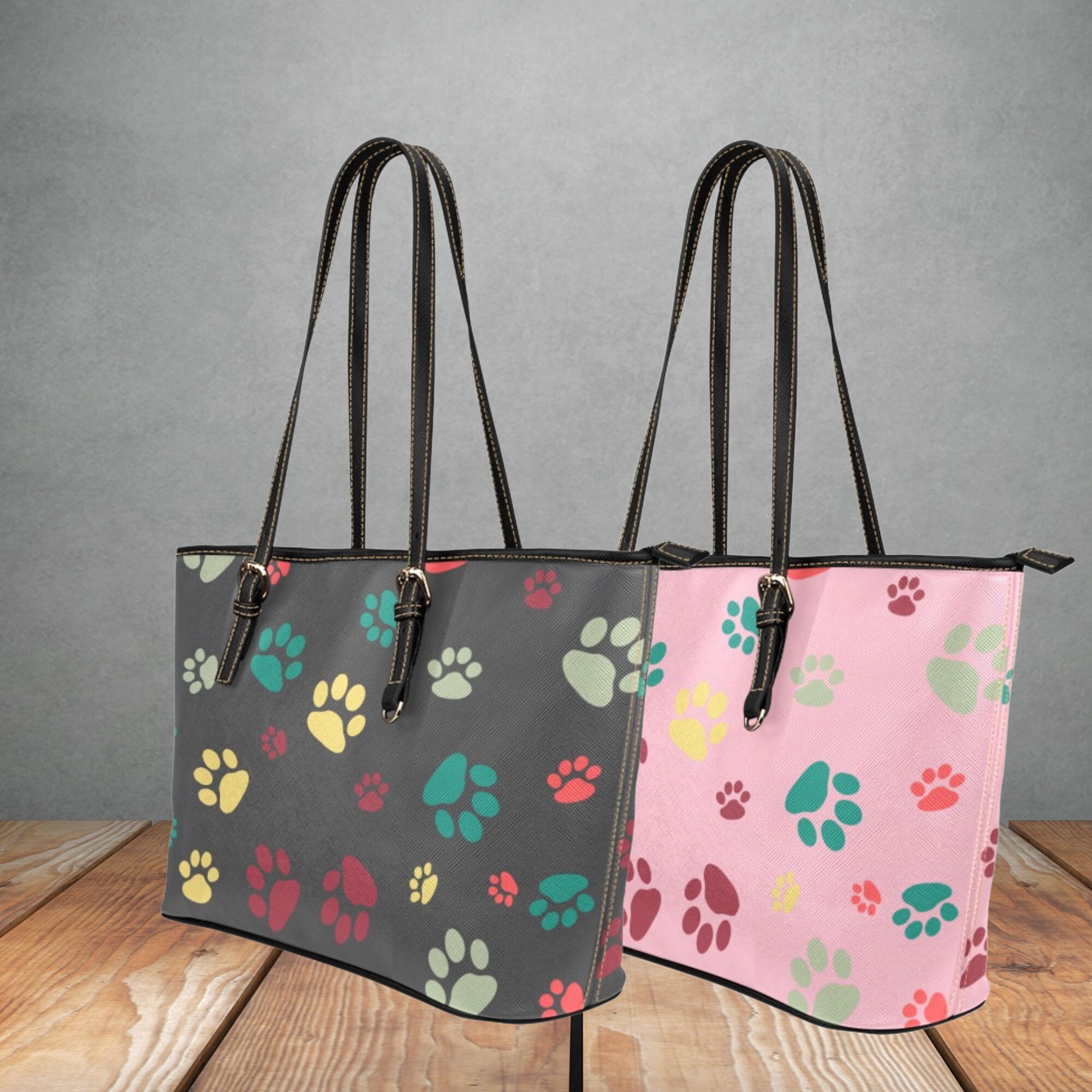 Dog Paw Prints on a Large Faux Leather Handbag, Womens White, Black ...