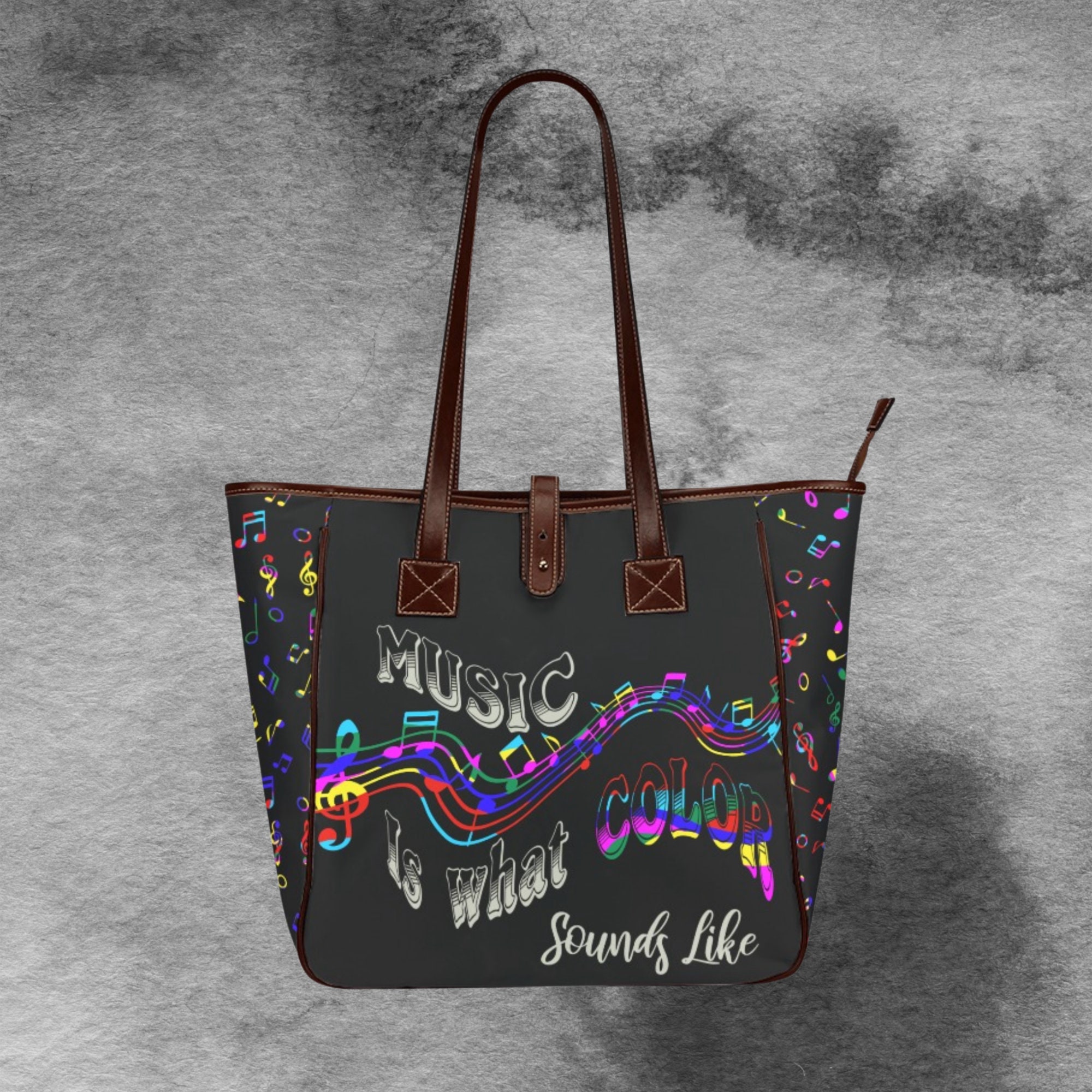 Music themed Large canvas tote bag in black or white, Colorful music ...