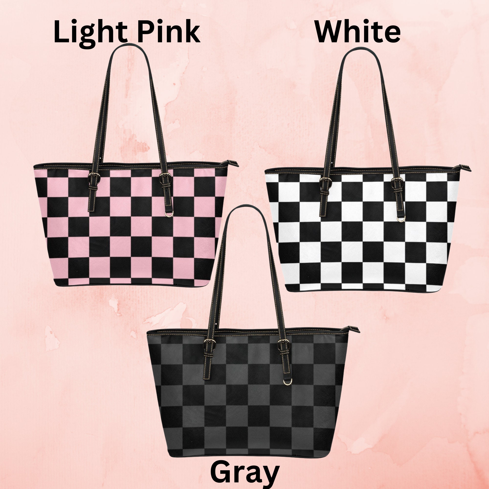 Checkerboard Pattern Large Leather Tote Bag, Multi Color Tote With ...
