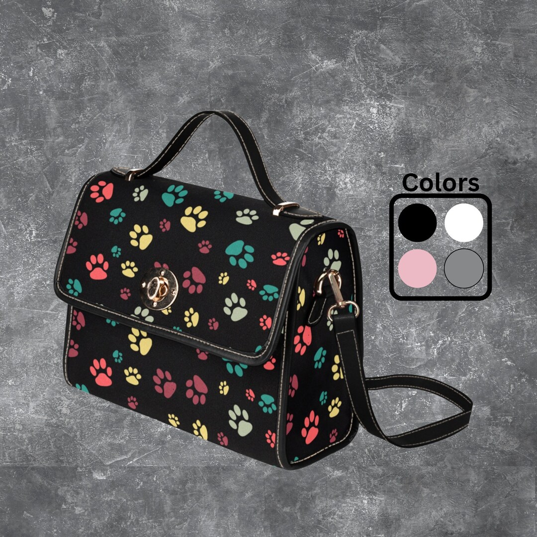Dog Paw Print Satchel: Waterproof Canvas Handbag With PU Leather Trim ...