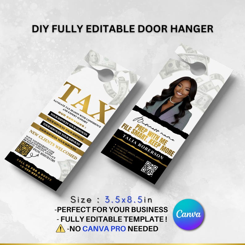 Tax Prep Door Hanger Template | Editable Canva Business Marketing Flyer ...
