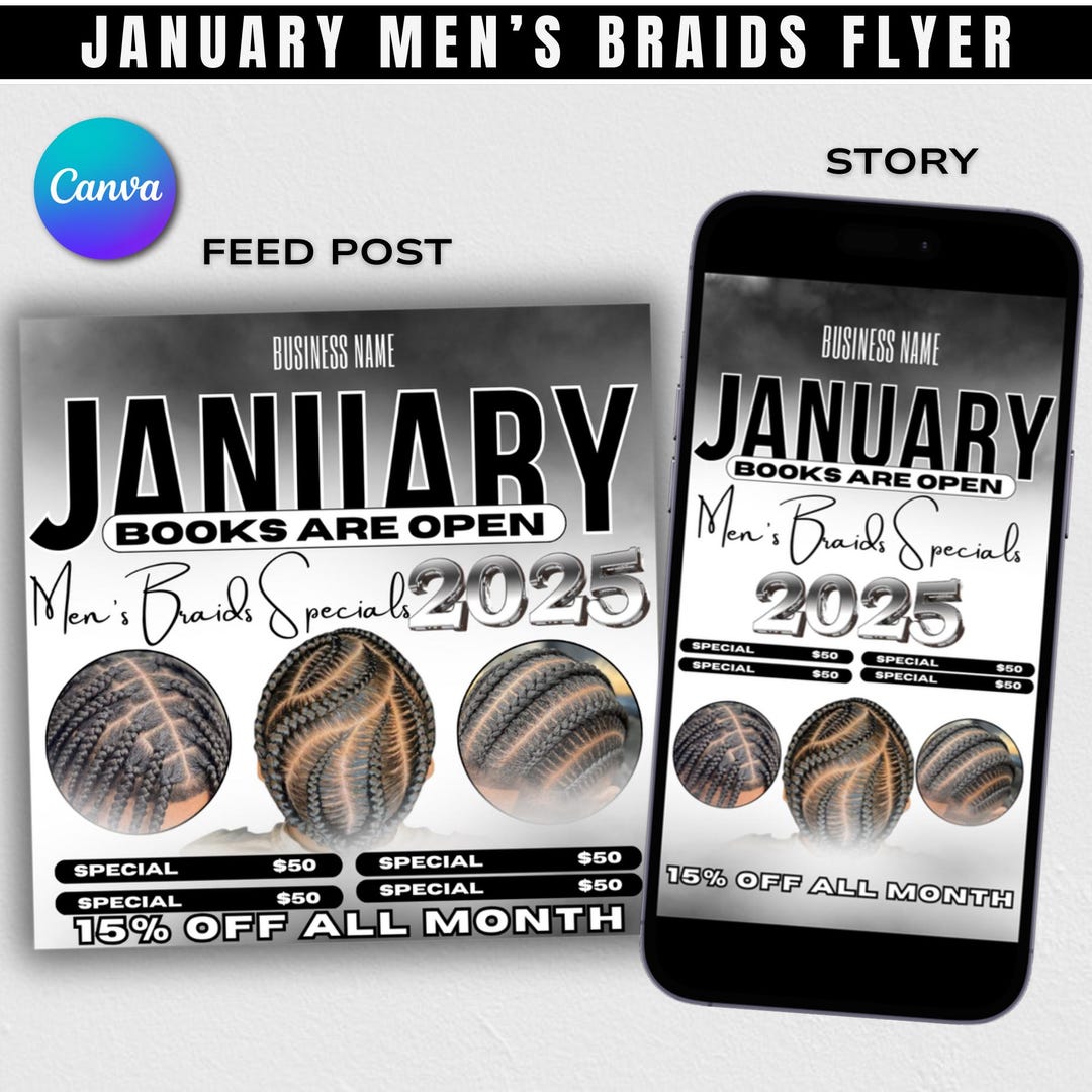 January Flyer Men's Braiding | January Bookings Flyer Template | Male ...