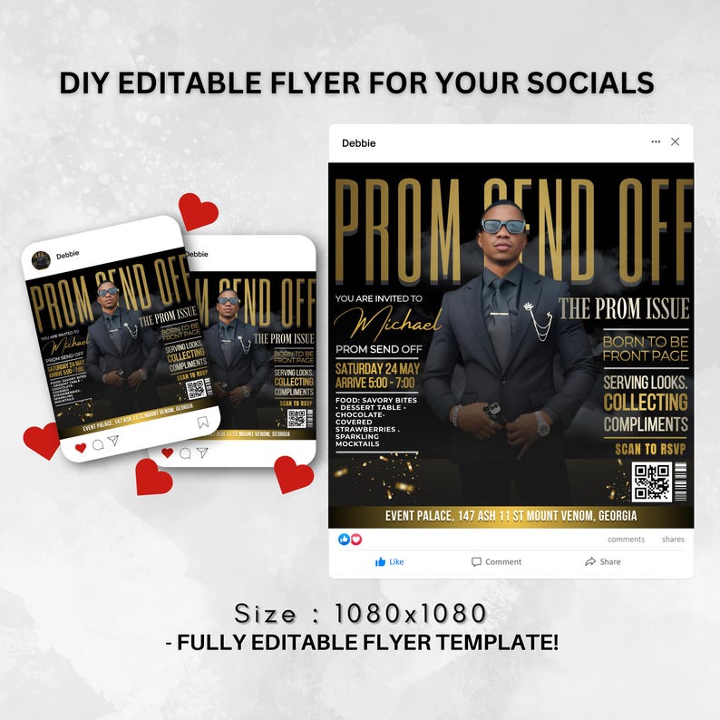 Prom Send off Flyer Template, Canva Editable Invitation (digital ...