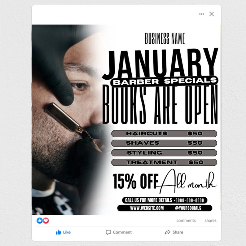 January Barber Shop Flyer Template: Haircut & Grooming (digital ...