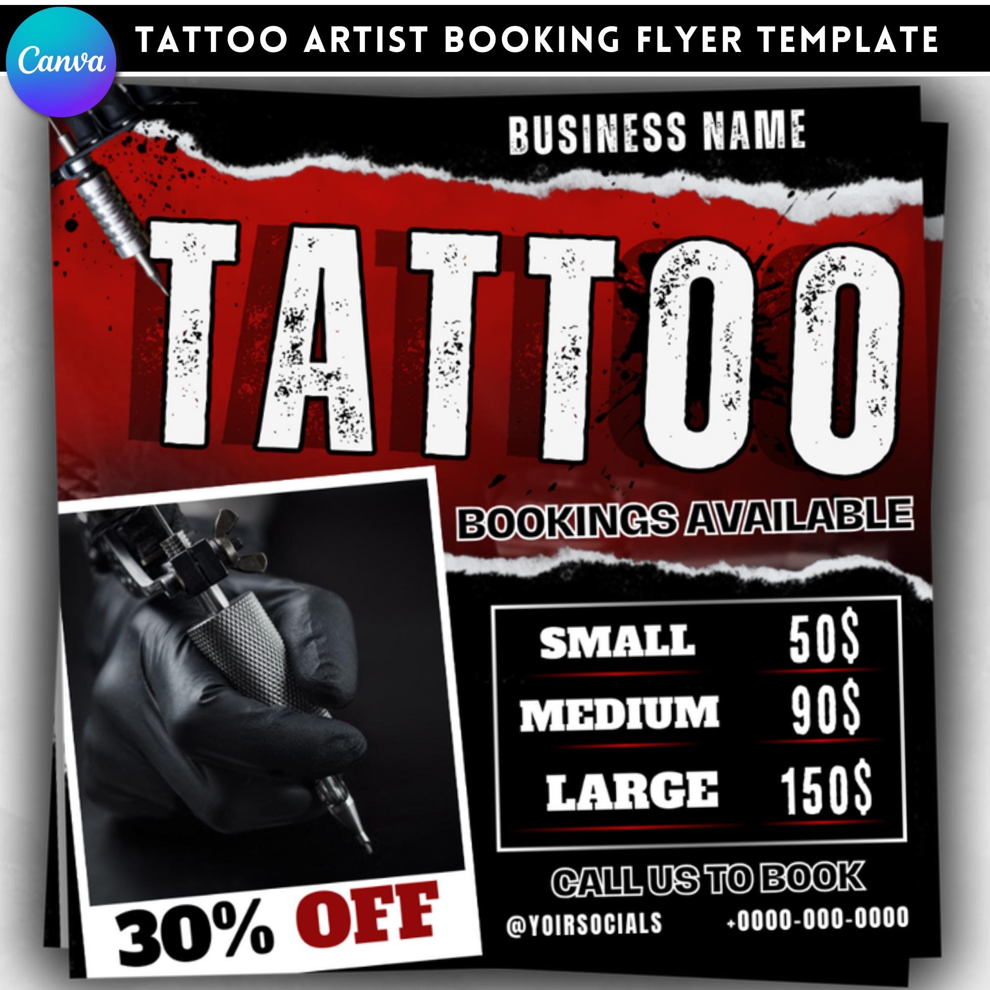 Tattoo Artist Flyer Booking Template | Editable Canva Tattoo Instagram ...