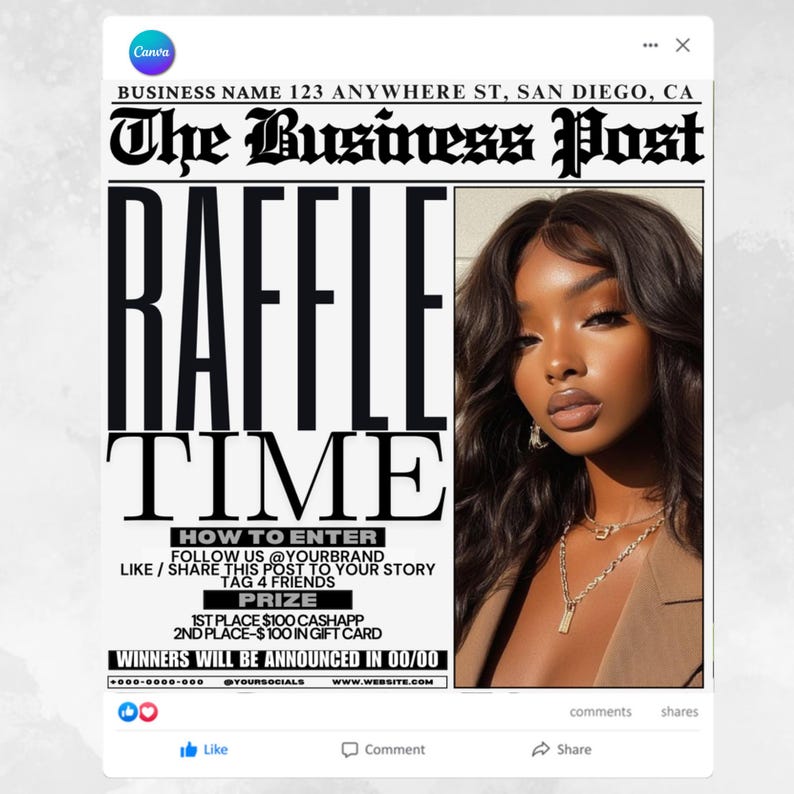 Raffle Time Flyer Template | Raffle Giveaway Flyer Editable Canva ...