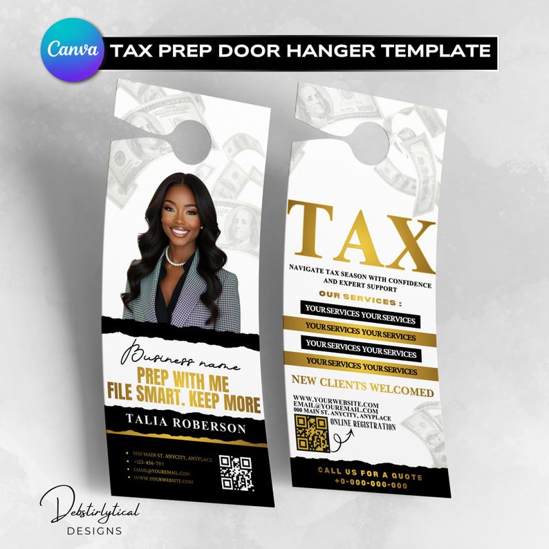Tax Prep Door Hanger Template | Editable Canva Business Marketing Flyer ...