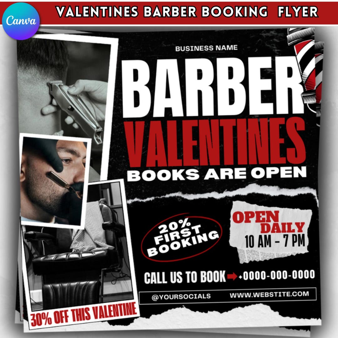 Valentine Barber Flyer Booking Template | DIY February Barber Shop ...