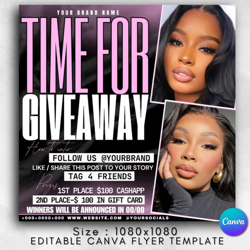 Salon Raffle Flyer Template: Editable Canva Design (digital Download ...