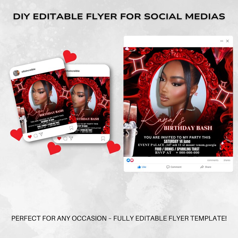 Gemini Birthday Party Flyer Template | Editable Birthday Bash Flyer ...