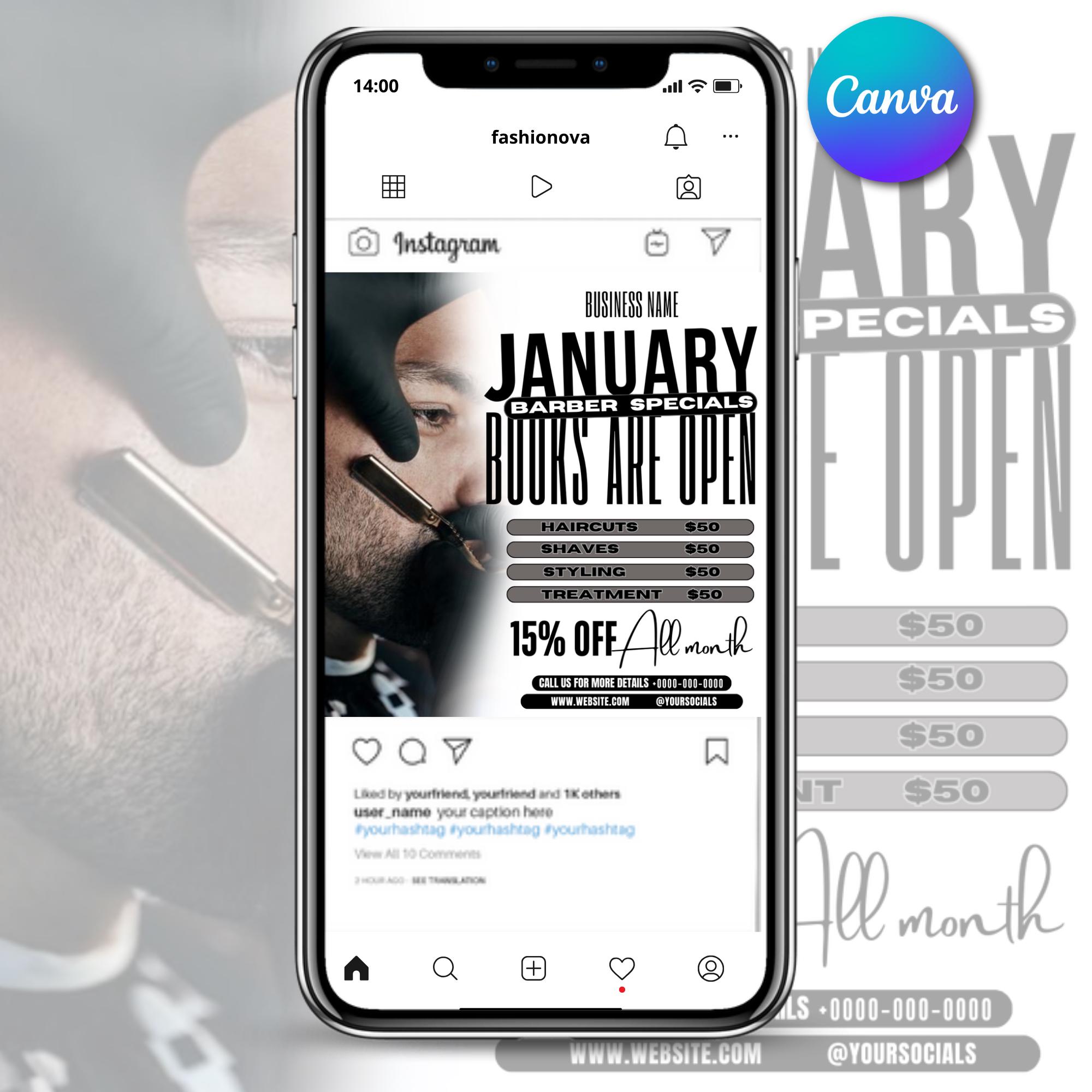January Barber Shop Flyer Template: Haircut & Grooming (digital ...