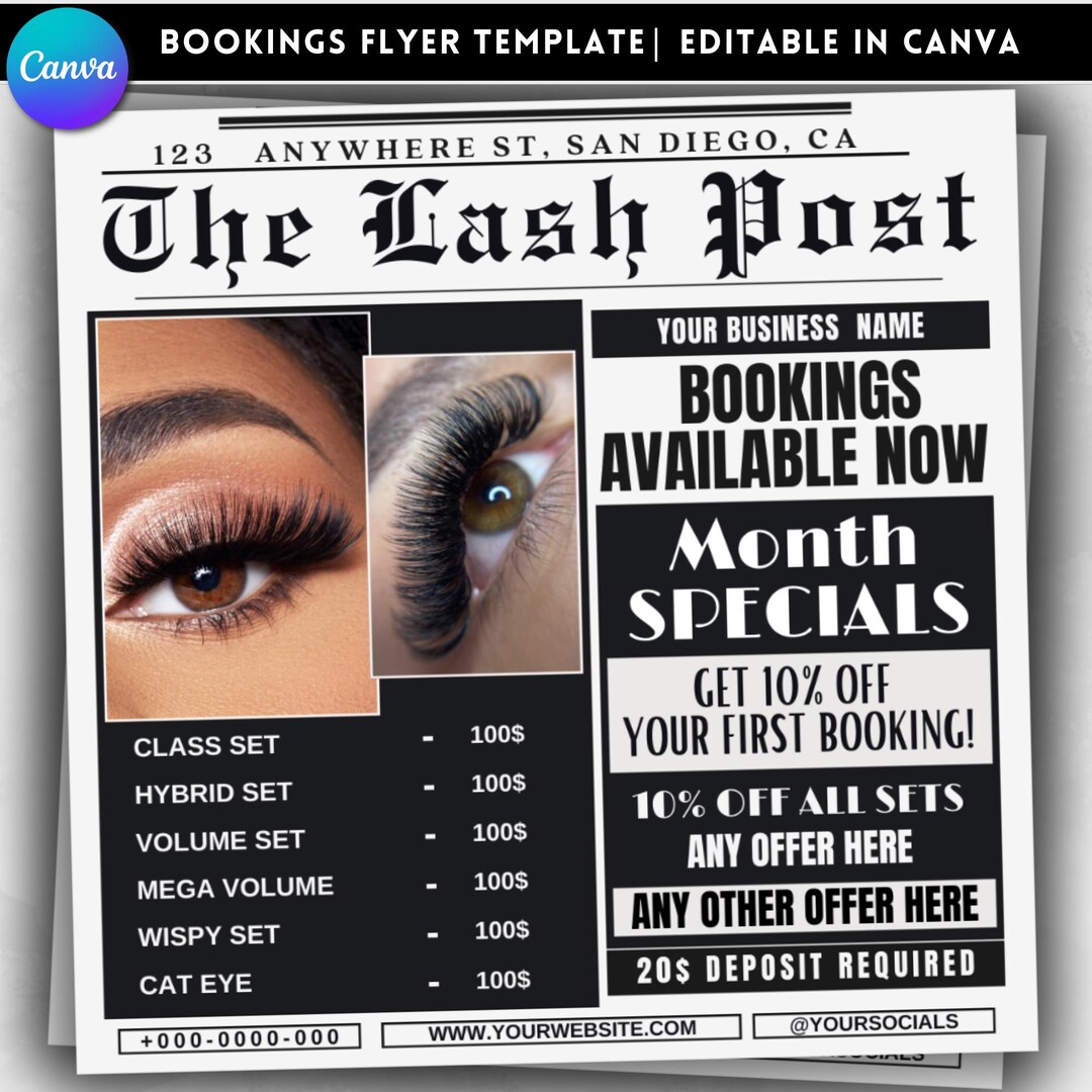 Lash Booking Flyer | DIY Appointment Flyer for Lashes, Beauty Salon, IG ...